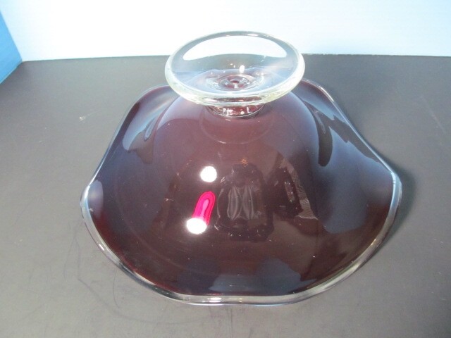 TELEFLORA RUBY RED BOWL 9.5" WIDE RUFFLED WAVE FOOTED PEDESTAL ART ...