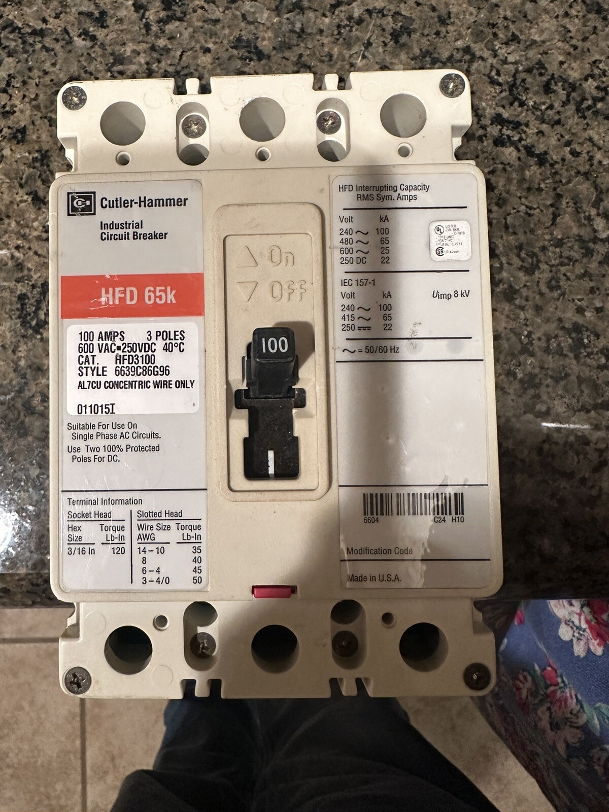 HFD3100 EATON 3p 600v 100a 65k HFD Cutler Hammer Circuit Breaker | eBay