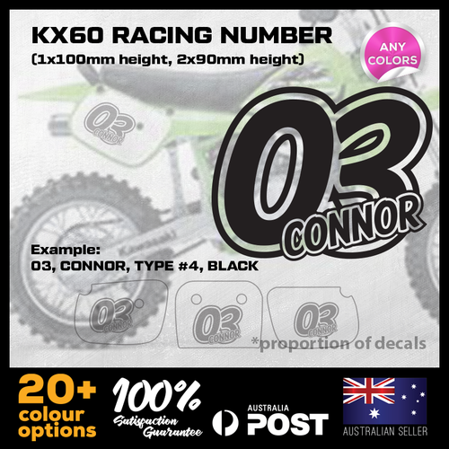 3x Custom KAWASAKI KX60 KX 60 Race Number Plate Vinyl Racing Stickers ...