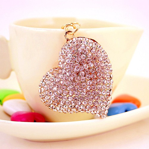 Peach Heart Love Crystal Keyring Keychain Car Handbag Rhinestone Key ...