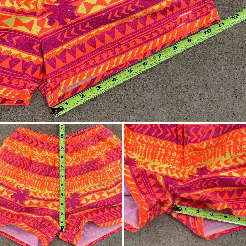 Vintage Shorts 80s 90s 1980s Neon Geometric Surf Surfboard Surfer Chain ...