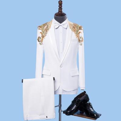 Singer Show Mens Sequins One Button Suit Blazer Show Jacket Pants White ...