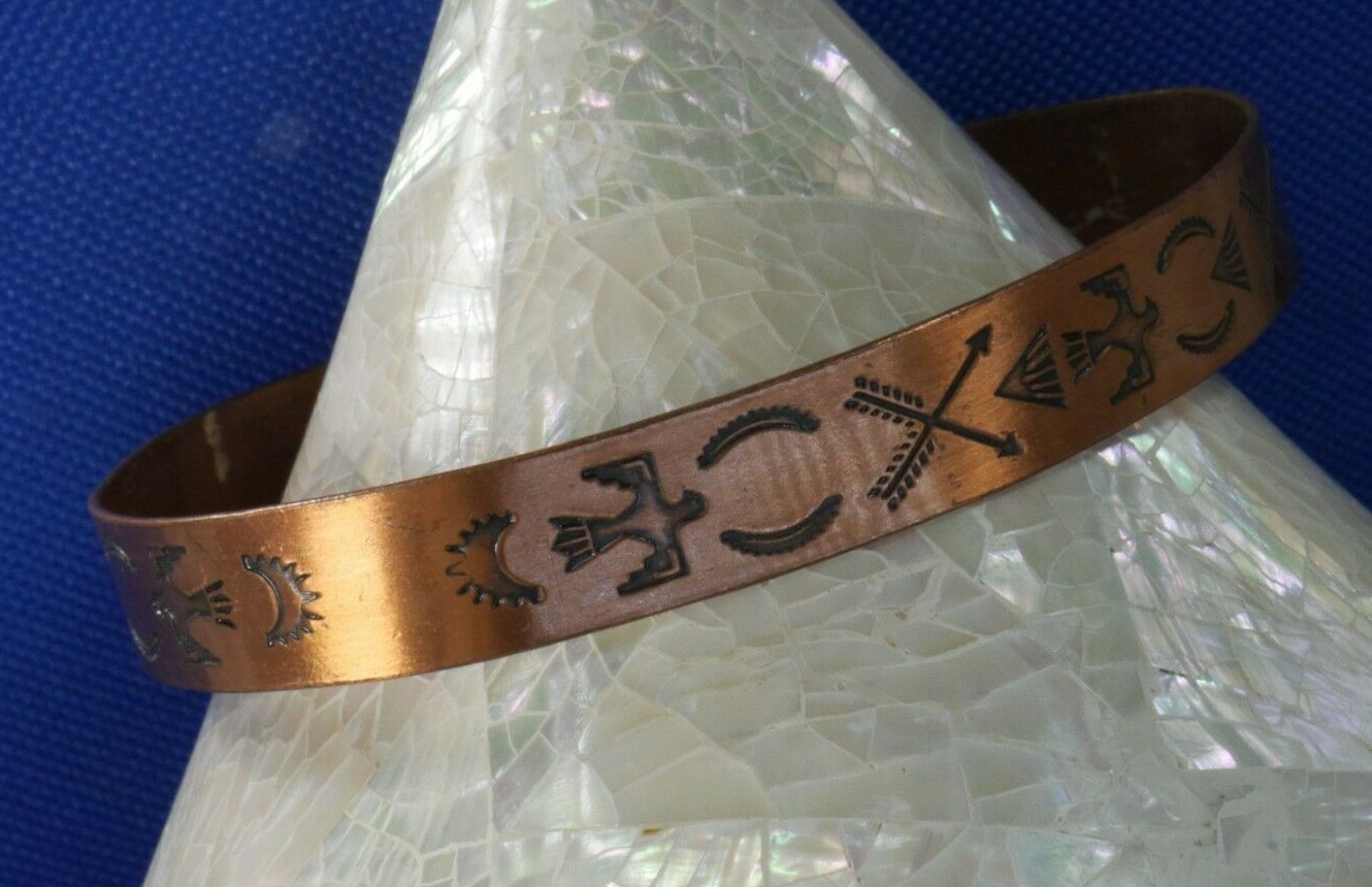 Vintage Copper arm band 8 1/2" closed cuff bracelet, patina on, very ...