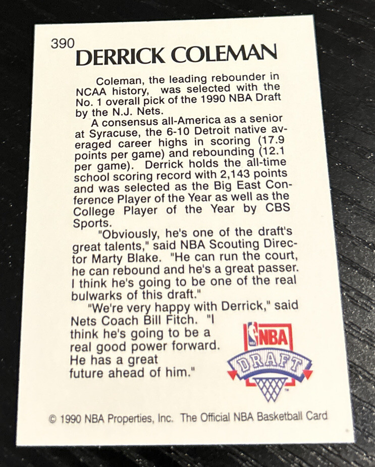 1990-91 NBA Hoops Derrick Coleman Rookie | eBay