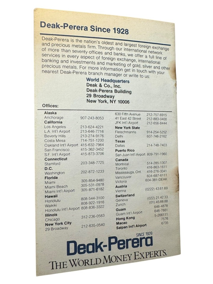 Rare Vintage Deak Perera 1oz .999 Fine Silver Bar, Stamp And Handy ...