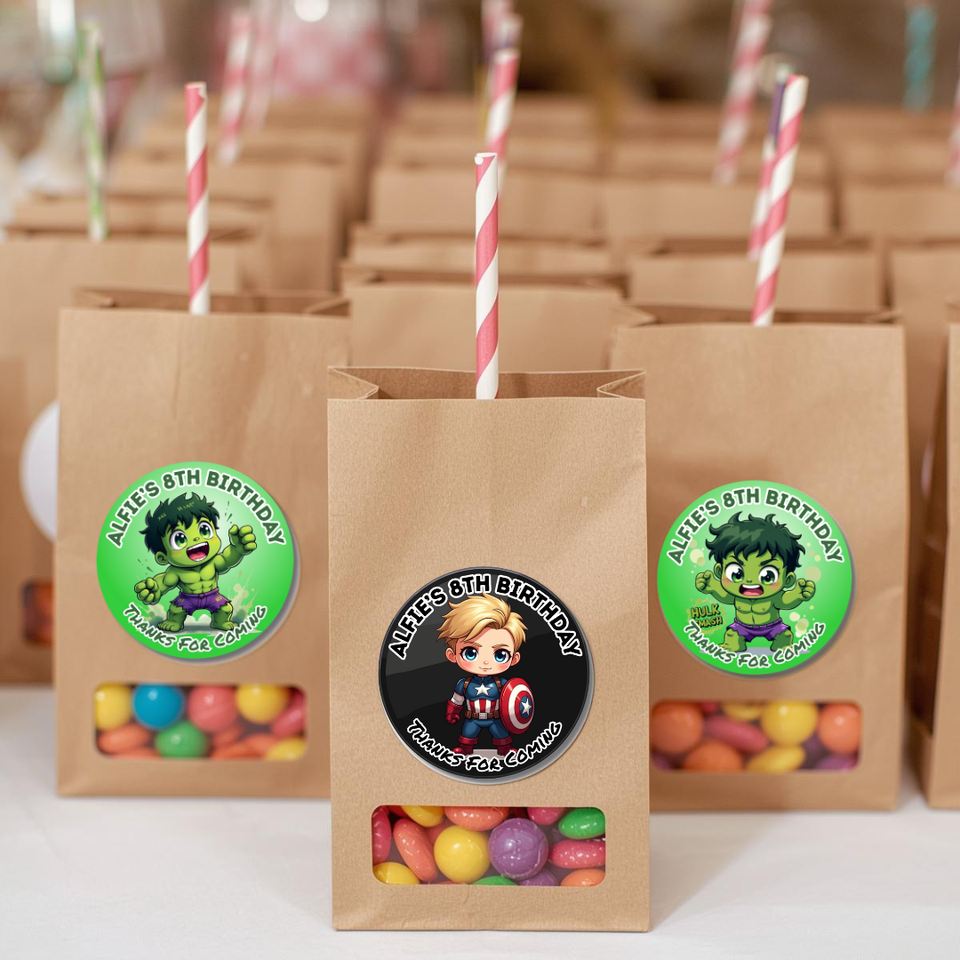 Personalised Avengers Superhero Hulk Party favour sweet bag Stickers ...
