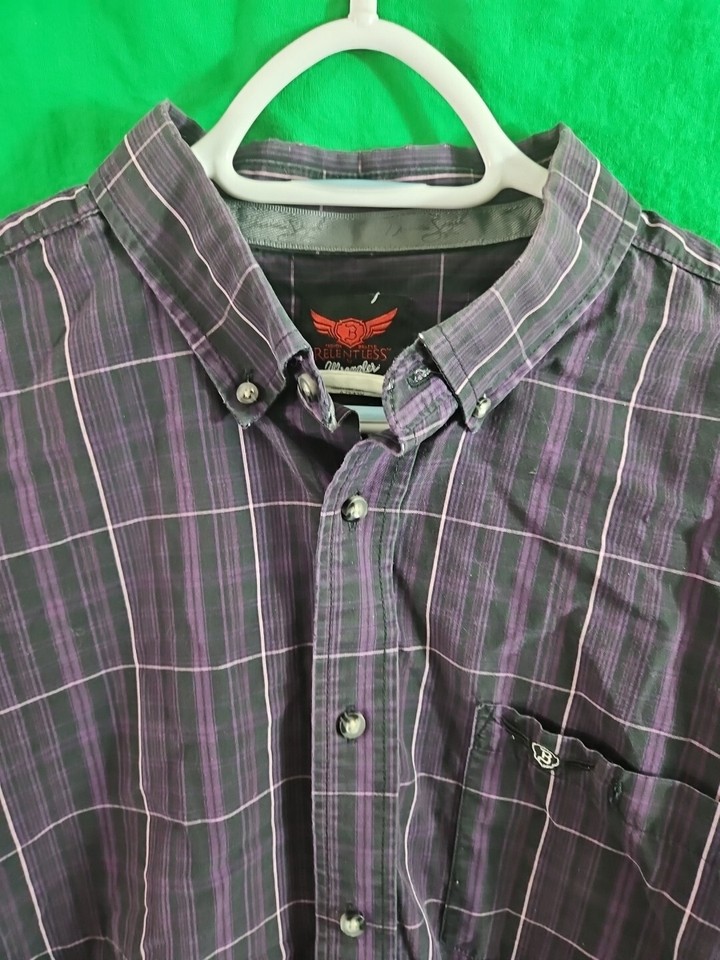 Relentless By Wrangler Men's X Large Purple Plaid Long Sleeve Button ...