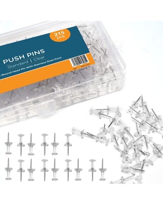 PINVAK 215Pcs of Clear Push Pins for Pinboard - Heavy Duty Thumb Tacks ...