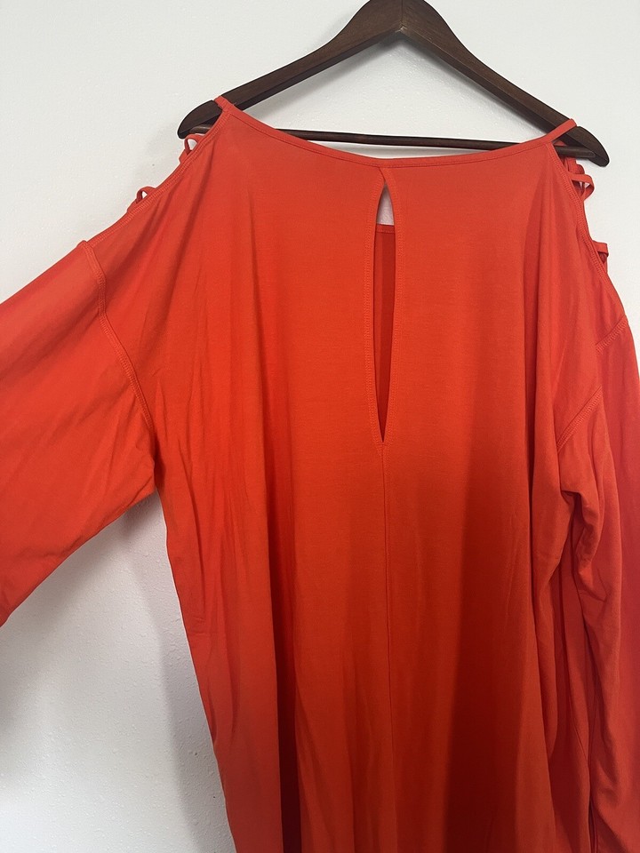 Chico’s Zenergy 4 Orange Rayon Long Sleeve Cold Shoulder Stretch Top ...