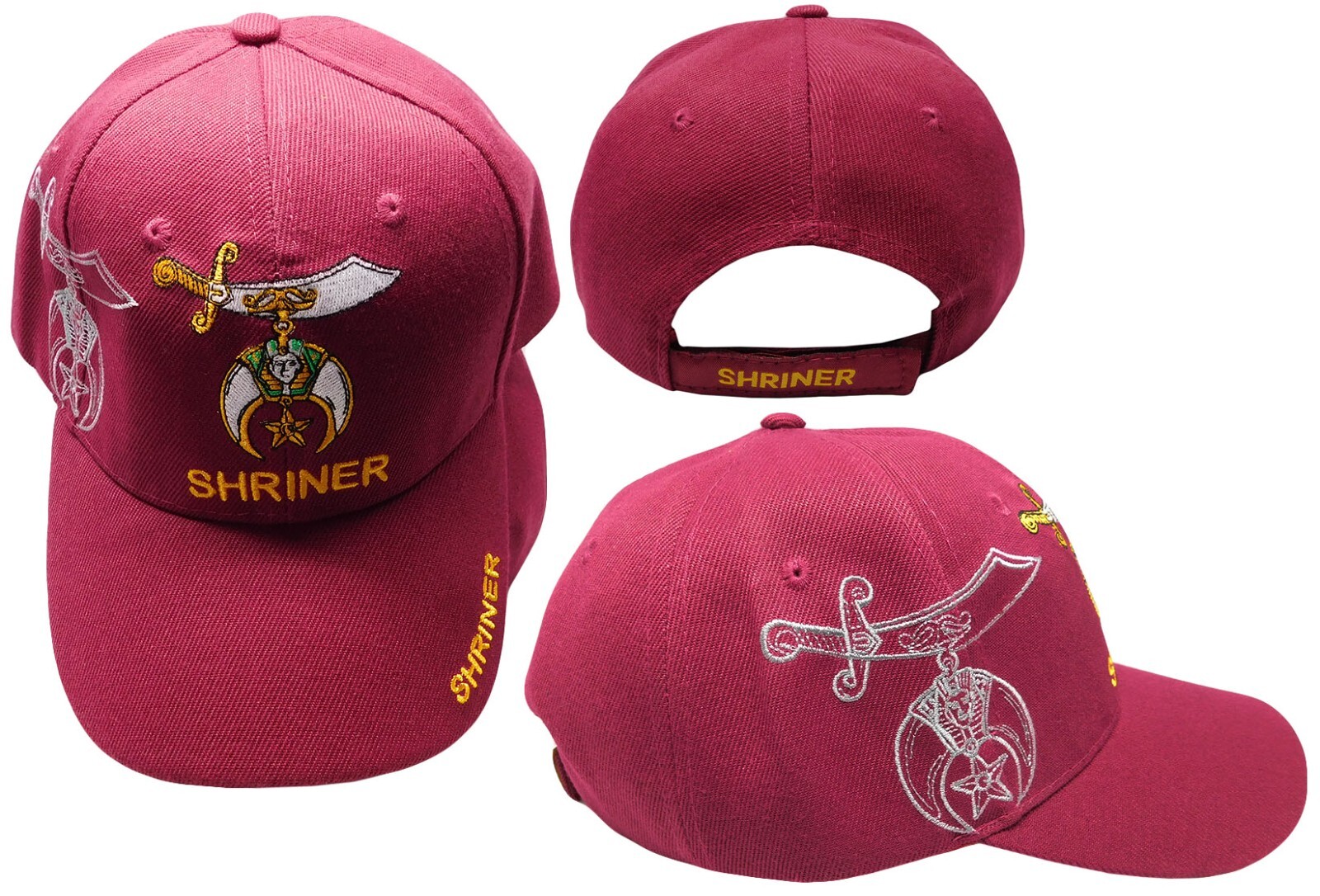 Shriner Emblem MAROON BURGUNDY With Shadow Embroidered Cap Hat Masonic ...