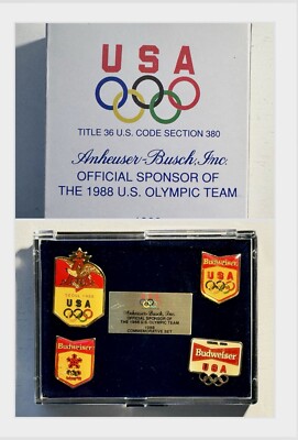 1988 Anheuser-Busch Olympic Pin USA Commemorative Set In Box - Seoul ...