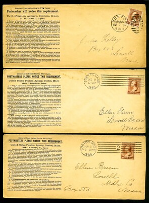 US Stamps Lot of 3 Pre-printed Postmaster Requirement Covers 1884-6 | eBay