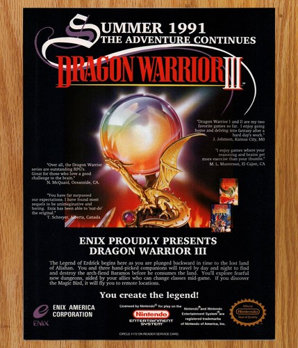 Dragon Warrior III Enix RPG Summer - Video Game Print Ads Poster Promo ...