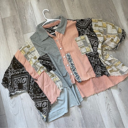 Bohemian Patchwork Shirt cotton oversized button up POL womens (large ...