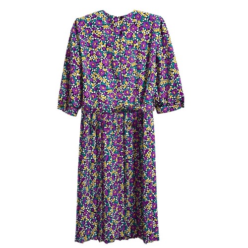 Breli Originals Vintage Women's Purple Floral Secretary Pleated Dress ...