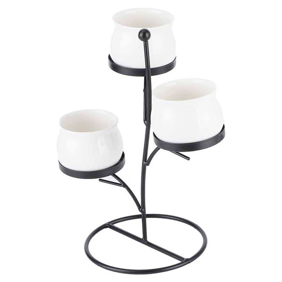 (RT016‑H White Basin + Black Rack)Beautiful Wrought Iron Branch Small ...