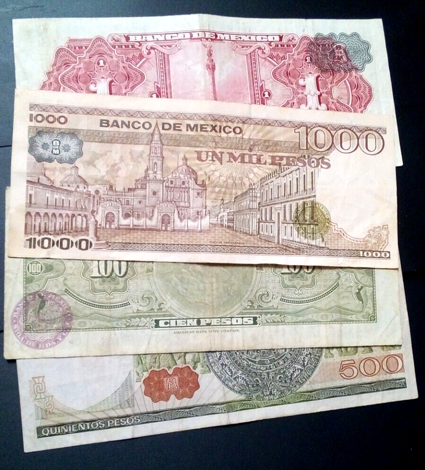 MEXICO SET OF 4 BANKNOTES LOT 70'S 80'S $1000 $500 $100 $1 peso | eBay