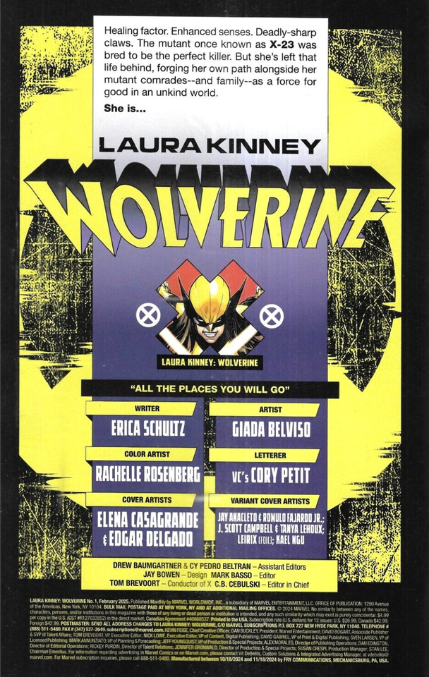 Laura Kinney Wolverine Comic 1 Cover D Logo Variant 2024 Erica Schultz ...