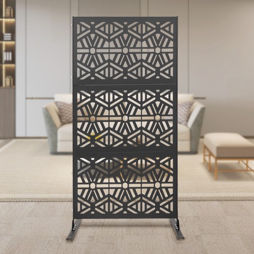 Modern Rectangle Freestanding Indoor Black Steel Privacy Screens 35.4 ...