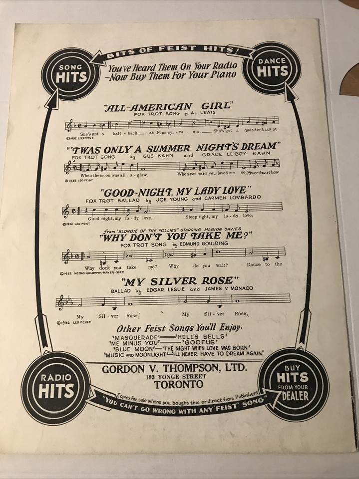 All American Girl collgiate fox trot song by al lewis piano sheet music ...