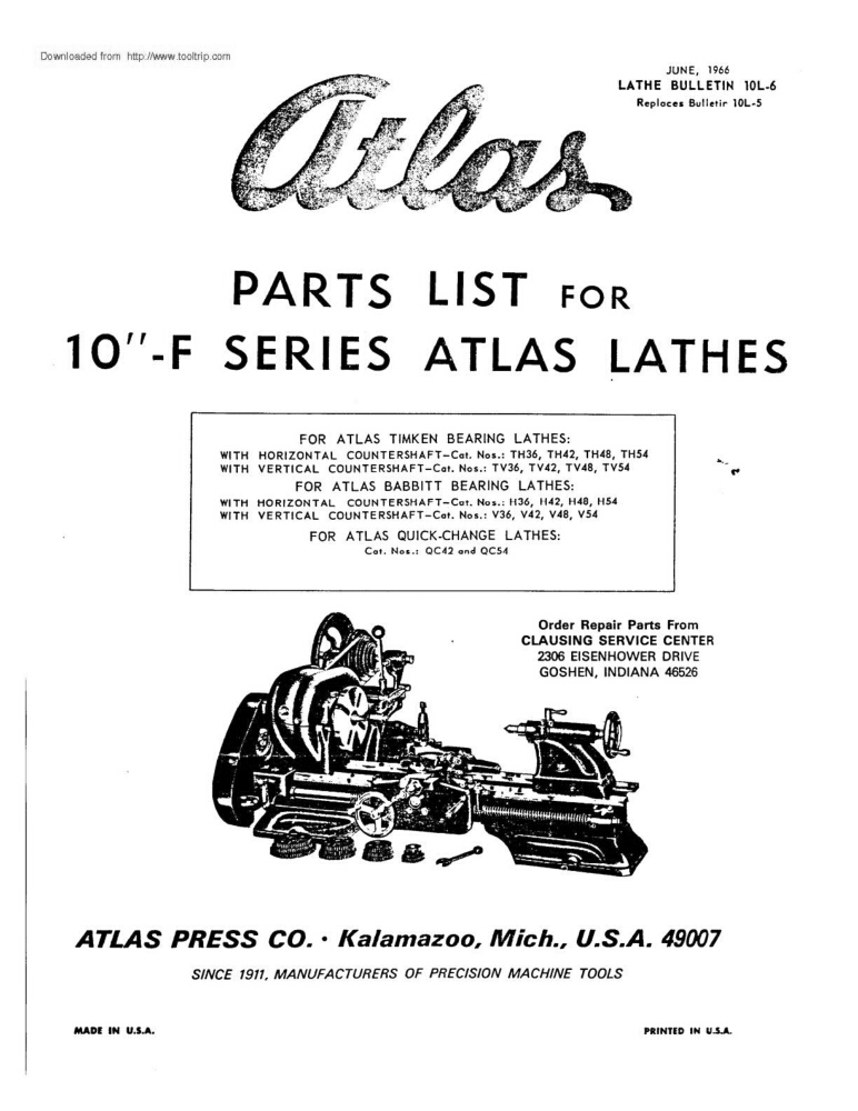 Atlas 10F Series 10" Lathes-Parts List Instructions | eBay