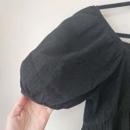 BP. 100% Cotton Square Neck Puff Sleeve Black Short Sleeve Blouse Top ...