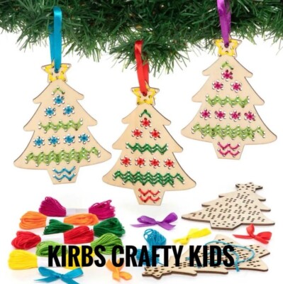 WOODEN CHRISTMAS CROSS STITCH THREADING DECORATION KIT - PK OF 2 ...