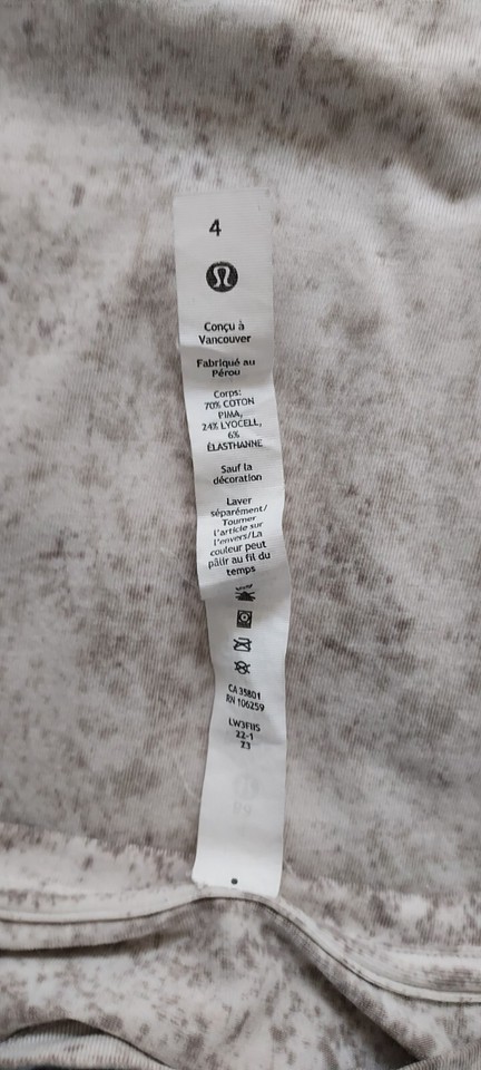 Lululemon Athletica CA 35801 RN 106259 L8 Size 6 Gray Short Sleeve ...