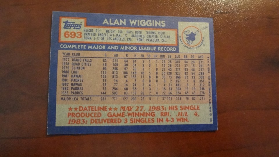 1984 TOPPS # 693 ALAN WIGGINS BASEBALL CARD | eBay