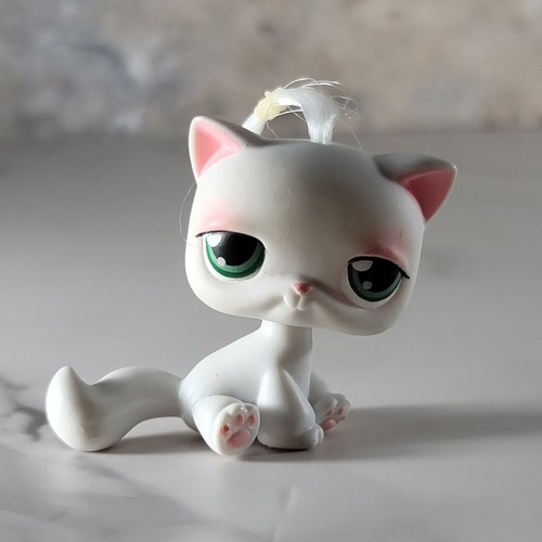 LITTLEST PET SHOP SITTING WHITE CAT WITH HAIR & GREEN EYES LPS #148 | eBay