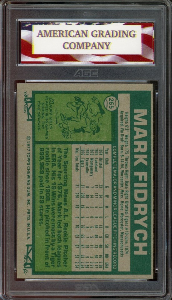 1977 Topps Mark Fidrych Rookie #265 AGC NRMT 7 Detroit Tigers | eBay