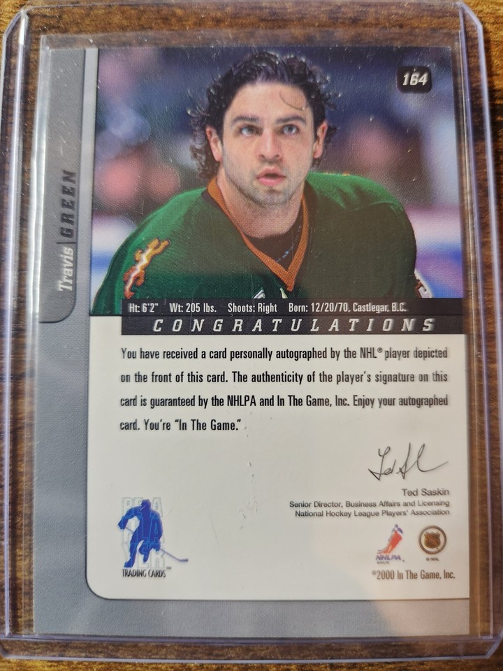 2000-01 ITG Be A Player Travis Green Signature Series Auto #164 Coyotes ...