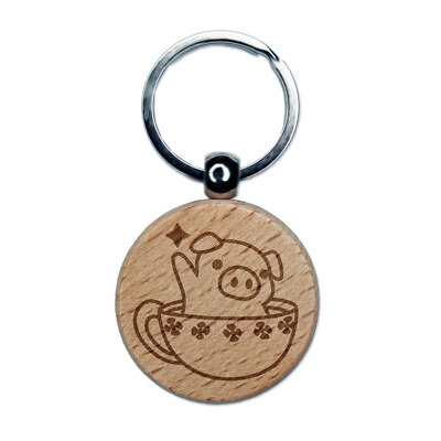 Teacup Pig Engraved Wood Round Keychain Tag Charm | eBay