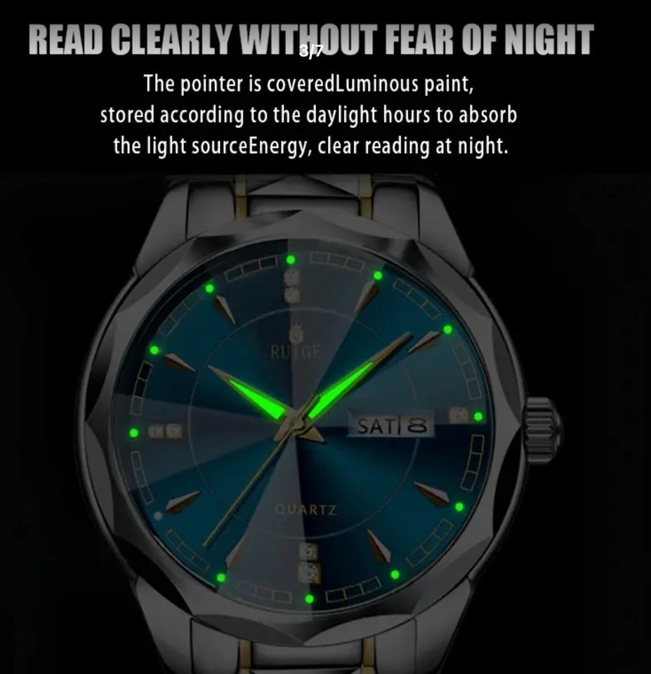 Men’s RUIGE Business Watch Teal Face Faceted Crystal | eBay