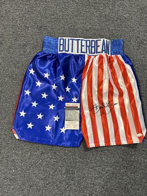 New Custom Signed Butterbean American Flag Boxing Trunks JSA COA ...