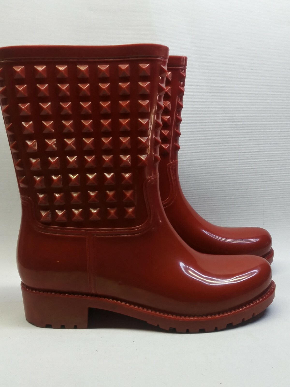 Seven Color Women Red Spiked Top Rubber Slip on Rain Boot | eBay