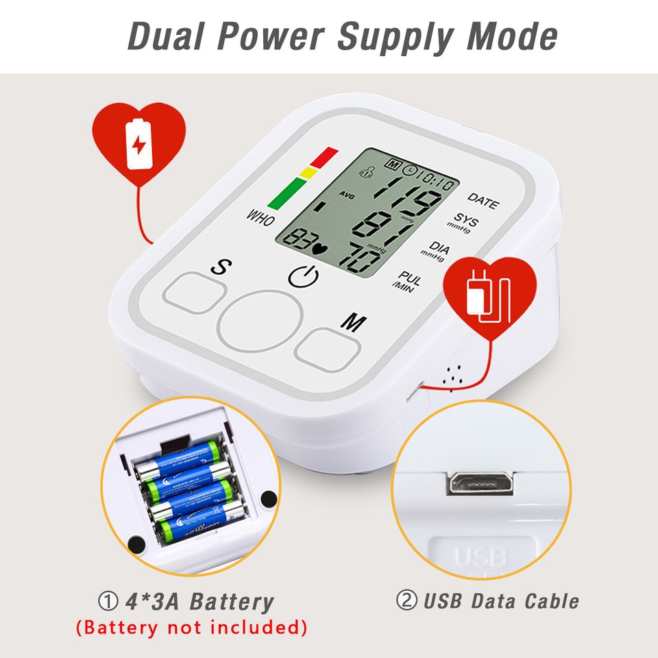 Automatic Upper Arm Blood Pressure Monitor Pulse Meter BP Machine Voice ...