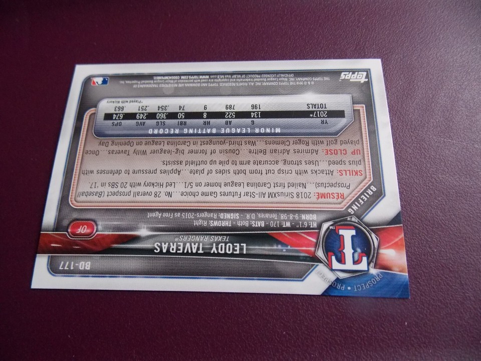 2018 Bowman Draft Base #BD-177 Leody Taveras - Texas Rangers | eBay