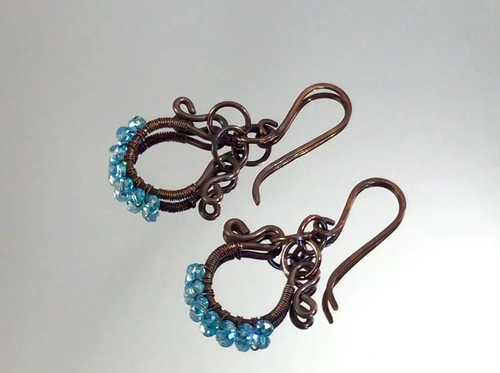 Jewelry Earrings Pure Copper Wire Wrapped Hoops Blue Crystals ...