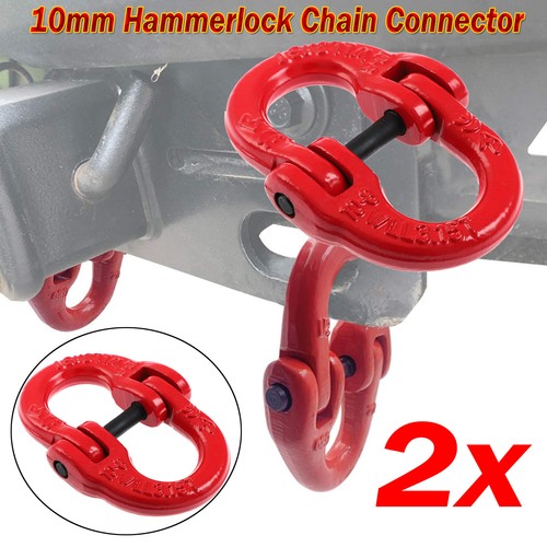 2x 3150kg 10mm Hammer Lock Chain Connector G80 Steel Coupling Link ...