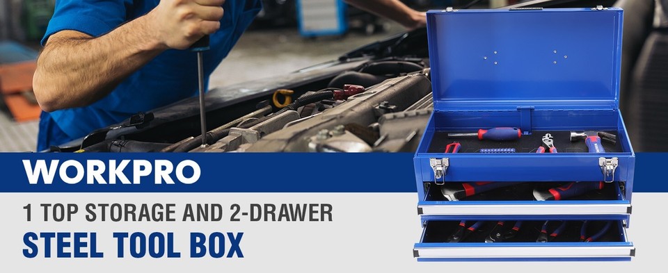 WORKPRO Tool Box with Drawers, 18 Inch with 2 Drawers and 1 Top Storage ...