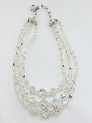 Vintage faceted crystal three strand necklace | eBay