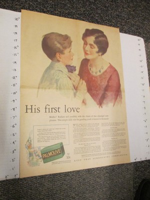 newspaper ad 1928 PALMOLIVE bath soap son radiant mother "his first ...