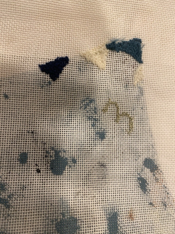 Vtg Jane Wagner Hand Painted Needlepoint Fly Fishing Large Abstract ...