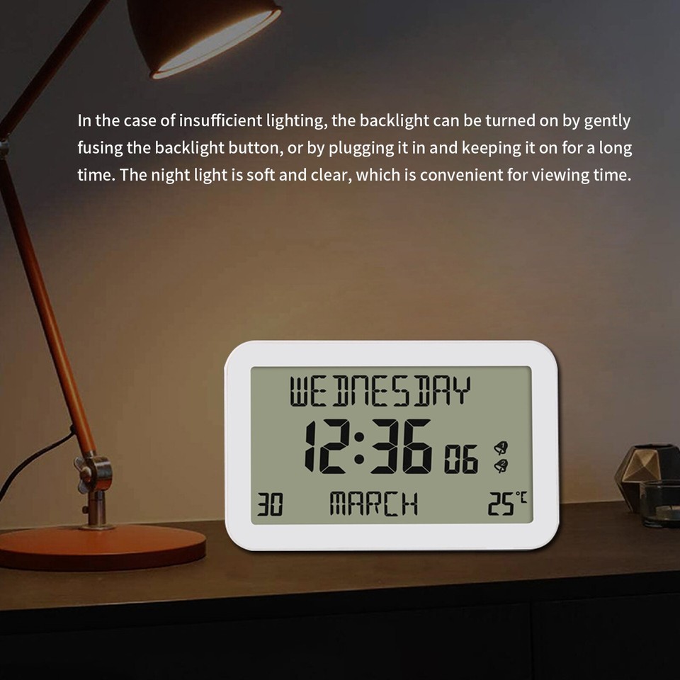 Easy To Read Radio Controlled Calendar Clock Displays Time Day Date ...