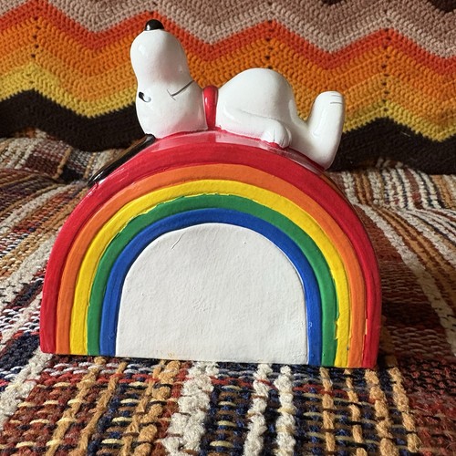 Vintage Peanuts Snoopy Coin Piggy Bank 1966 Over Rainbow Design | eBay
