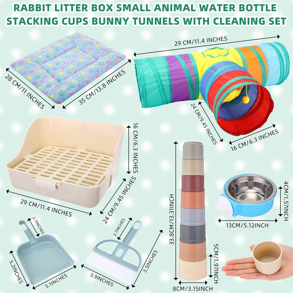 34 Pcs Rabbit Starter Kit Rabbit Litter Box Small Animal Water Bottle ...