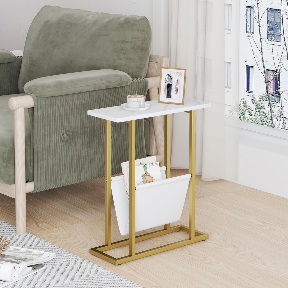 Small Narrow Side Table for Small Spaces, 17.7" W Slim End Table ...