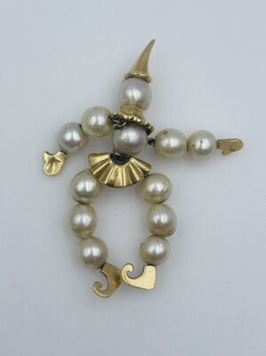 Vintage 14k Yellow Gold & Pearl Whimsical Moveable Puppet Jester Pin | eBay