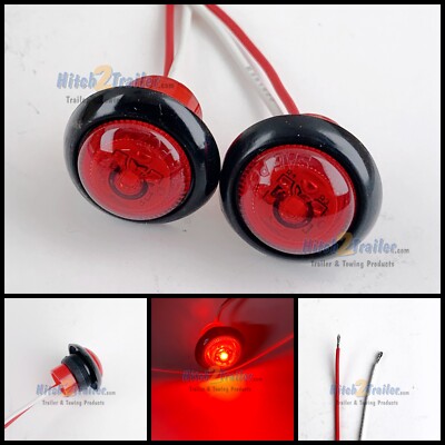 (2) Red 3/4" LED Bullet lights 2 wire 12V Round Clearance Marker ...